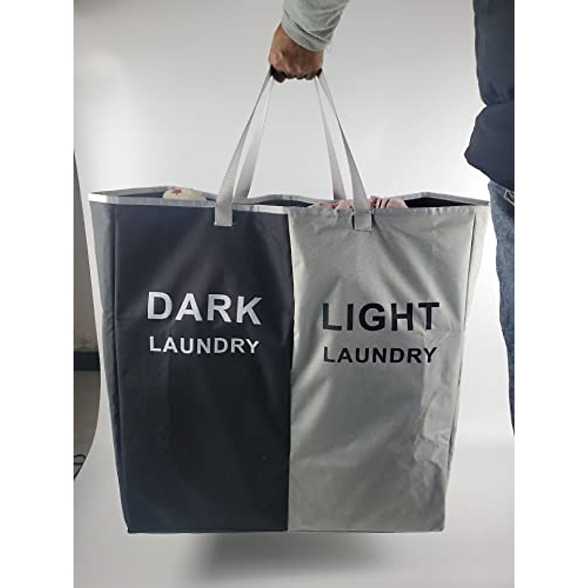 130l Laundry Basket Clothes Hamper Organizer Sorter Foldable Dark & Light Storage Basket Waterproof Durable (26x 16x 24") Washing Dirty Cloth Bag for Bathroom Bedroom Garage (2 Sections)