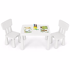 Costzon Kids Table and Chair Set, 3 Piece Plastic Children Activity Table for Reading, Drawing, Snack Time, Arts Crafts, Preschool, Kindergarten & Playroom, Easy Clean, Toddler Table & Chair (White)