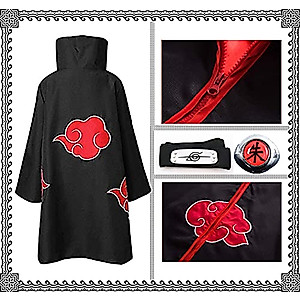 Mbeliever 4XL 3Pcs Cloak Halloween Cosplay Costume Uniform with Headband and Ring,Black Cloak Anime Cosplay(2XL)