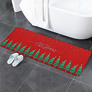 Libaoge Merry Christmas Kitchen Mat Rug 1 PCS Red Green Xmas Tree Yellow Stars Runner Rug Anti-Fatigue Comfort Memory Foam Standing Mat Non-Slip Floor Door Mat for Bathroom Bedroom 20x63in