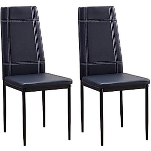 nozama Black PU Leather Dining Chairs 2 Pcs Modern High Back Chairs Set of 2 Kitchen Chairs Upholstered Dining Chairs for Kitchen Living Room with Padded Seat Foot Cap Protection (2, Black)
