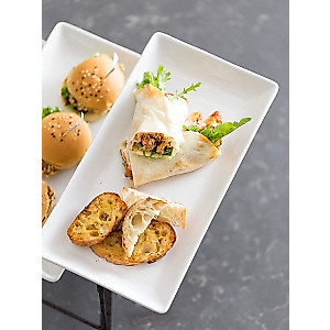 Porcelain Serving Platter Rectangular Plate/Tray for Party, 14-Inch Large White Microwave and Dishwasher Safe Set of 4