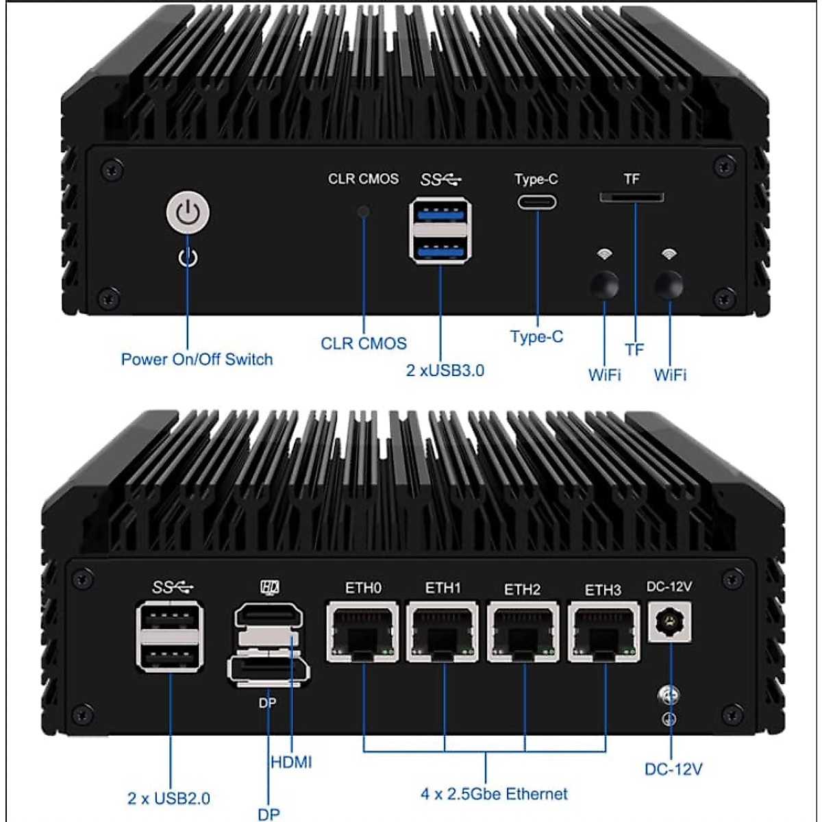 MOGINSOK 2.5GbE Linux Firewall Micro Appliance Celeron N5105 4xIntel I226 Nic Firewall Router PC 8GB DDR4 128GB M.2 NVMe SSD AES-NI