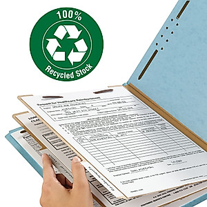 Smead 100% Recycled Pressboard Classification File Folder, 2 Dividers, 2" Expansion, Letter Size, Blue, 10 per Box (14021)