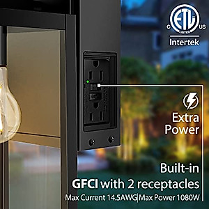 Lamomo Outdoor Wall Lights, 2 Pack Dusk to Dawn Porch Light with GFCI Outlet, Anti-Rust Waterproof Black Exterior Light Fixture, Outside Front Wall Sconce for House, Doorway, Glass Shades, E26 Socket