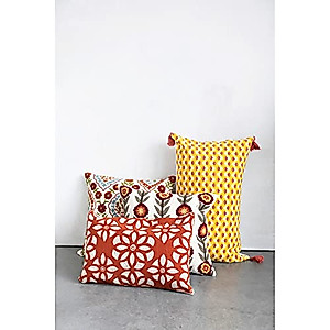 Creative Co-Op Cotton Embroidered Pillow with Flowers