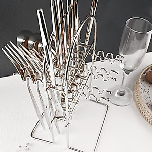 JASHII 24-Piece Stainless Steel Flat Flatware Set for 6, Fork Spoon Knife Set Eating Utensils Tableware with Holder for Kitchens Home and Restaurant, Dishwasher Safe - Shiny Silver