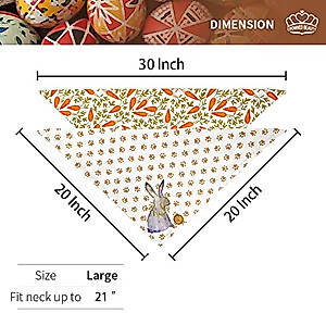 Crowned Beauty Easter Dog Bandanas Large 2 Pack, Paws Set, Bunnies Carrots Adjustable Triangle Holiday Plaid Reversible Scarves for Medium Large Extra Large Dogs Pets
