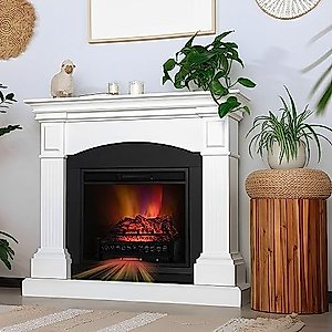 GOFLAME 26 Inch Electric Fireplace Log Set Heater, Fireplace Insert Log Heater with Remote Control, 5 Flame Modes & Brightness, 8H Timer, Realistic Pinewood Ember Bed