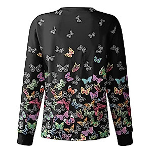 Women Scrub Tops Black Women Casual Scrub Tops Pockets Workwear for Lady Floral Work Wear Scrub Tops Trendy Nursing Tops(01-Black,X-Large)