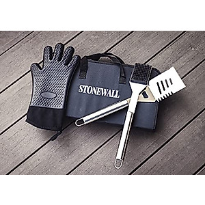 Stonewall Barbecue Grill Tool Set - Stainless Steel - Strong Durable Design - Heat Resistant Glove & Utensils - Thermometer, Meat Injector, Kebabs, & Corn Skewers - Perfect for Smokers & Grills