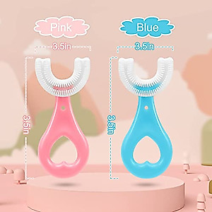 4 Pack Kids U Shaped Toothbrush with Soft Silicone Brush Head, Kids Toothbrushes Whitening Massage Toothbrush U-Type Baby Toothbrush 360° Oral Teeth Cleaning for Toddler Toothbrush Ages 2-6(Blue+Pink)