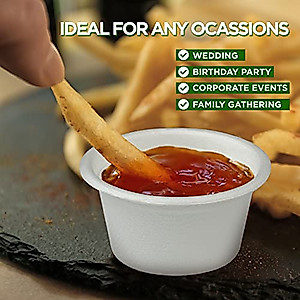Fit Meal Prep [100 Pack] 2 Oz 100% Compostable Disposable Condiment Cups, Biodegradable Bagasse Fiber Souffle Portion Cups, Eco-Friendly Sample Cups for Tasting, Dip Sauce, Snack, Microwave Safe