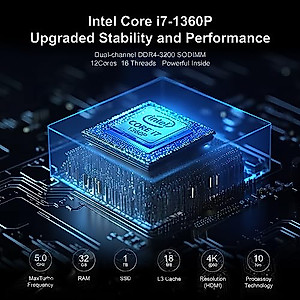 Reatan NUC13 Pro NUC13VYKi7 Vivid Canyon 32GBRAM 1TB SSD Mini PC Mini Computer,Win 11 Pro Mini Computers,Intel i7-1360P 12 Core,16 Thread, Up to 5 GHz Turbo,DDR4,WiFi 6E,BT 5.3,8K Support,USB 3.2