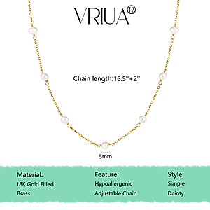 VRIUA Pearl Necklaces for Women, Gold Pearl Necklace 14k Gold Plated Pearl Necklace Dainty Pearl Necklace Everyday Minimalist Gold Necklace for Women