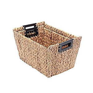 Villacera Ford Rectangle Handmade Wicker Baskets made of Water Hyacinth | Nesting Tub with Wire Frame | Set of 2