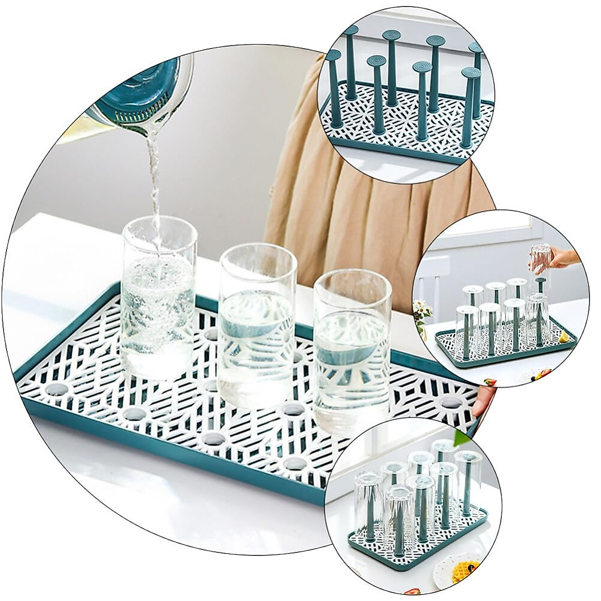 Veemoon Dishes Drying Rack Cup Drain Tray Mug Drainboard: Glass Drying Tray Mug Drain Board Wine Glasses Holder Drainer Shelf for Home Living Room Kitchen Multifunctional Shelf Glass Coffee Cup