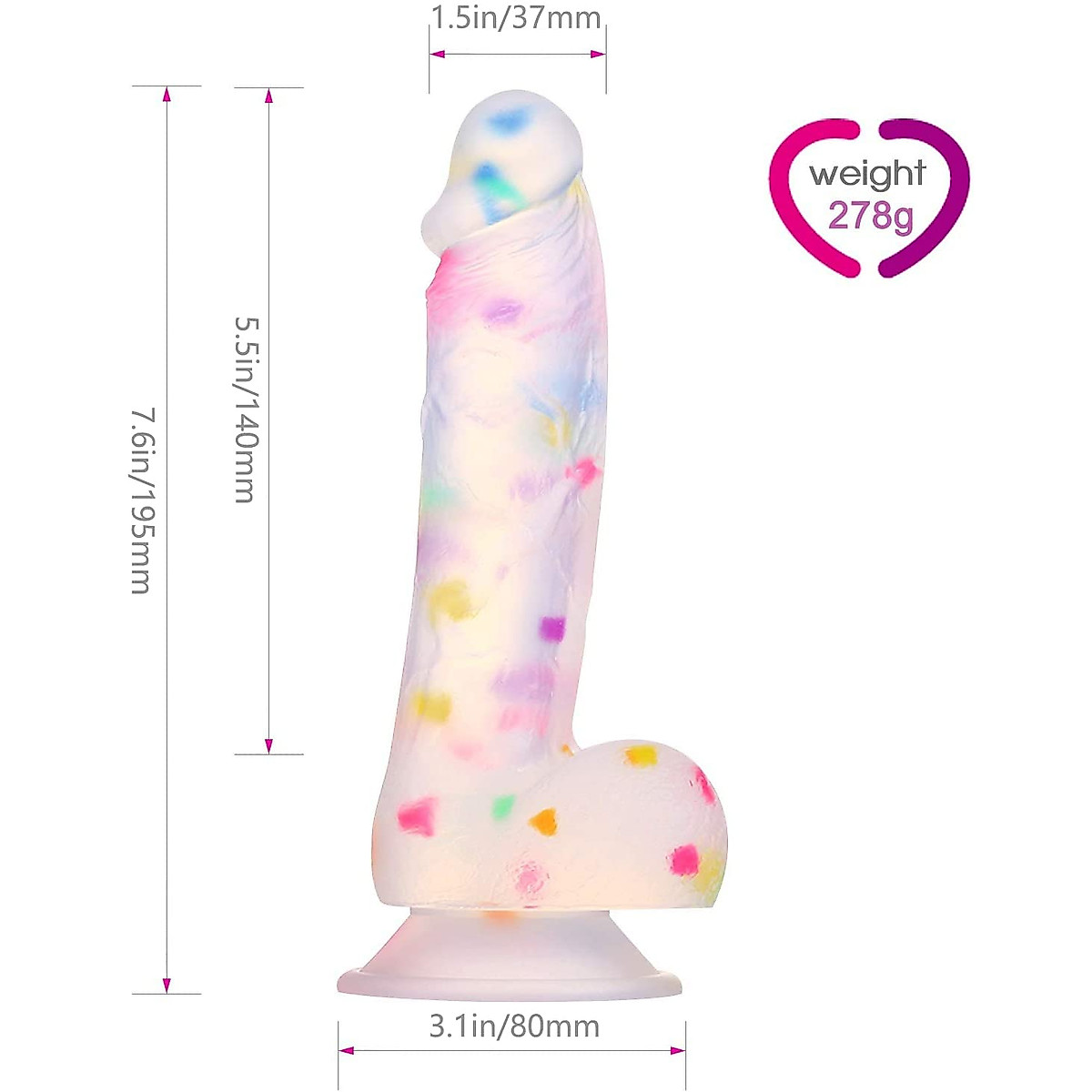 Louviva Dildo Realistic Clear Silicone Suction Cup Women Sex Toy, Adults Sex Toy for Women/Men/Gay (Colorful, 7.6 Inch)