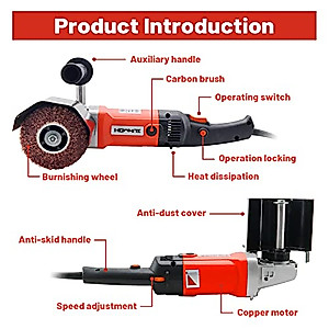 Burnishing Polishing Machine, Handheld 1400W Electric Sander Polisher Set 110V Wire Drawing Machine for Metal Stainless Steel Wood Surface Paint Polishing with One Wheel, 8 Variable Speed, Lock Switch