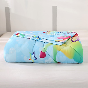 VIVILINEN Blue Unicorn Toddler Comforter Set for Girls 3 Piece Rainbow Unicorn Kid Toddler Bedding Set for Kids Bed-in-a-Bag Bedspreads Quilt Set with Comforter, 2 Pillowcases