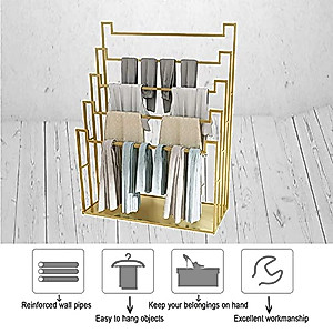 Floor Standing Scarf Display Stand, Metal Freestanding Scarf Holder Organizer, Closet Rods for Hanging Clothes, Towel Rack for Commercial Clothing Retail Store Sheets Belt Suit Pants Hanging Rack