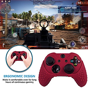 Cybcamo Silicone Skin Cover Grip Set for Xbox One X & One S Controller, Anti-slip Protector Case for Microsoft Xbox 1 Controller with 8 Thumbstick Caps (Red)
