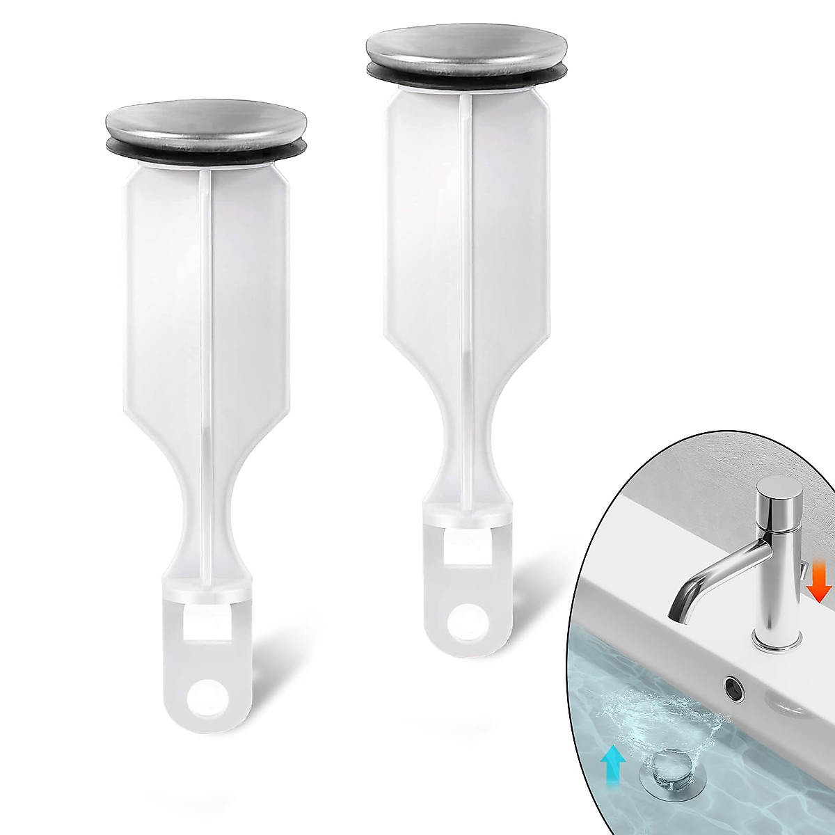 Calvana (2-Pack) Bathroom Sink Pop-Up Stoppers - with Brushed Nickel Finish - Fits Most Pop-Up stoppers Design 1-3/8” Cap Outer Diameter, 4-1/2 Overall Height - with 2 Mounting Holes and Gasket Seal