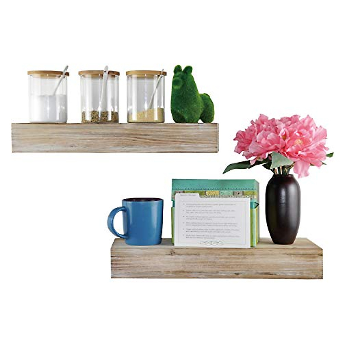 Spiretro Rectangle Floating Shelves Wall Mounted Set of 2, Ledge to Storage Organize and Display Trophy, Photo Frames for Home Décor, Space Saving in Bathroom, Kitchen, 16.5 inch, Wood_Rustic Grey