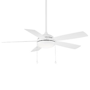 WAC Disc II 5-Blade Energy Star Pull Chain Memory Ceiling Fan 52in Matte White with 3000K Dimmable LED Light Kit