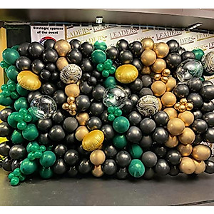 Enanal 147pcs Green Gold Balloon Garland Arch Kit, Dark Green Black and Chrome Gold Latex Balloons with BoBo Balloons for Birthday Wedding Anniversary Graduation Party Decorations (Green)