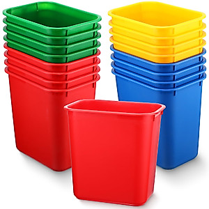 Roshtia 16 Pcs Recycle Bins for Sorting and Waste 16QT Firm Plastic Commercial Office Wastebasket Bin, Stackable Trash Can Fit Under Desk Sink Small Narrow Space for Home Dorm Kitchen Easy to Pull out