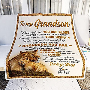 CenturyTee Personalized to My Grandson Blanket from Grandma Gigi Lion Never Feel That You are Alone Great Grandson Birthday Christmas Bed Quilt Fleece Throw Blanket (50 x 60 Inches - Youth Size)