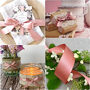 Rose Gold Ribbon 1-1/2 Inch x 25 Yards, Rose Pink Satin Fabric Silk Ribbon for Gift Wrapping, Hair Bows Making, Floral Bouquets, Wreaths, DIY Sewing Projects, Wedding, Baby Shower and Handmade Trims