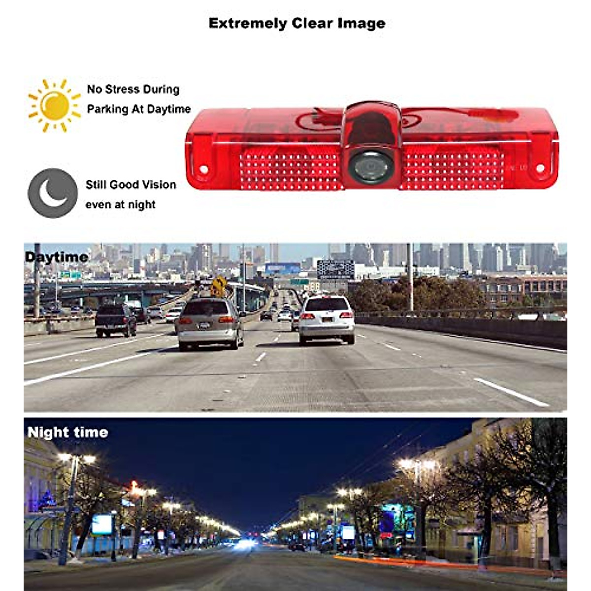 RED WOLF Third 3rd Brake Light Rear View Backup Camera for Chevrolet Express / GMC Savana 1500 2500/3500 2003-2019 Vans Reverse Parking Waterproof