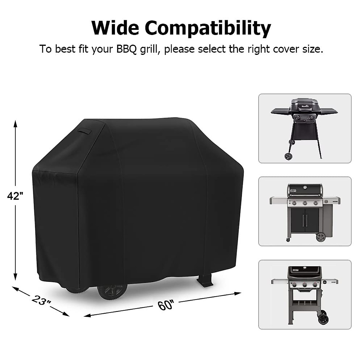 Grill Cover 60 inch, iCOVER Waterproof Outdoor BBQ Gas Barbecue Covers, Polyester Lightweight Easy On/Off, Dustproof for Weber Char-Broil Nexgrill and More Grills