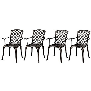 Yaheetech Aluminum Arm Dining Chairs Set of 4, Outdoor Patio Bistro Dining Set with Hollow Design of Back, Metal Chairs for Garden Yard Deck, Bronze