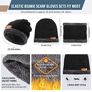Winter Beanie Hat Scarf Gloves (Dark Gray, Navy Blue, Wine Red, Black,12 Pieces)