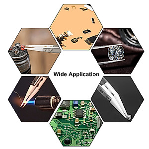 6 Pcs Precision Ceramic Reverse Solder Tweezers, Non-Conductive, Anti-Magnetic Pointed & Curved Tips Tweezers Set, Cross Lock Fiber Grip Soldering Tool, Heat-resistant Electronics Tweezers