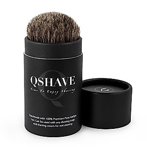 QSHAVE 100% Best Original Pure Badger Hair Shaving Brush Handmade. Real Wood Base. Perfect for Wet Shave, Safety Razor, Double Edge Razor