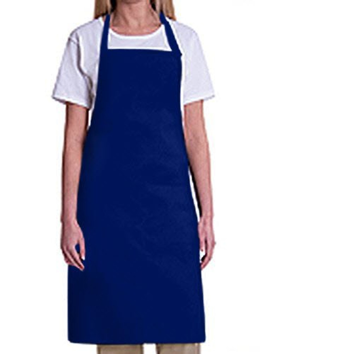 MHF Aprons Bib Aprons 1 Piece Pack-2 Waist Pockets- New Spun Poly-commercial Restaurant Kitchen-(Royal Blue)