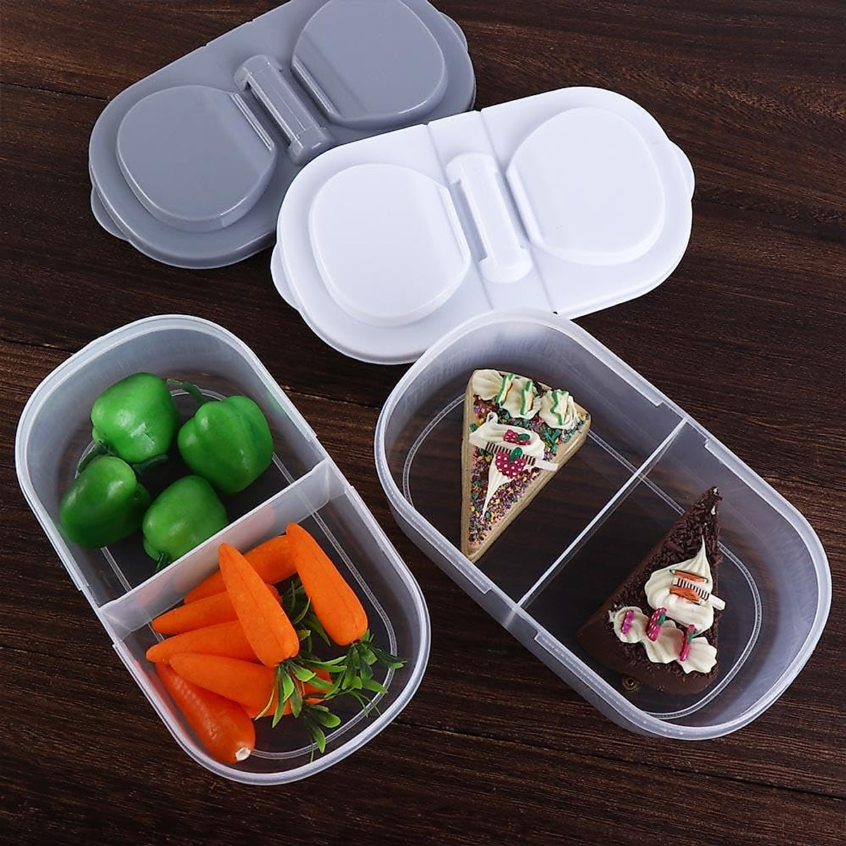 Kopida 2 Pcs Food Storage Containers with Lids, Plastic Double Compartment Fridge Storage Organizer Boxes, Food Container for Pantry Organization and Storage
