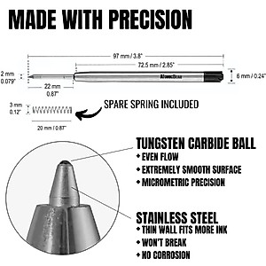 Atomic Bear | Ballpoint Pen Refills Medium | Tactical Pen and More | 6X Cartridges with Spare Spring | Fits G2 Parker Ballpoint Pen Type | Dark Black