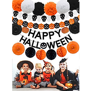 Halloween Party Decorations,Black Glittery Happy Halloween Orange Pumpkin Banner All-in-One Pack for Halloween Theme Party Supplies Decorations Kit for Kids