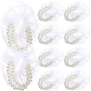 TEHAUX Bridal Wristband Pearl Bracelets Wrist Corsage Bride Accessories 12pcs Wedding Wrist Corsages Pearl Lace Corsage Wristlet Pearl Wedding Wristband Wrist Band for DIY Corsage Manual