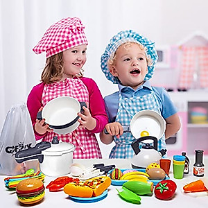 Kids Kitchen Toy Cookware with Play Food Toy Set,Kitchen Play Accessories with Pots and Pans,Cutting Food Toy Utensils,Play Dishes Learning Toys Gift for Toddlers Boys Girls(72 PCS)