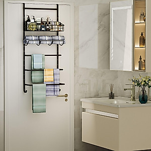 X-cosrack Adjustable Towel Racks for Bathroom Door Hanging, 5 Tiers Over The Door Towel Rack with Hooks, Bathroom Towel Holder Wall Mount for organizing Towels，Clothes