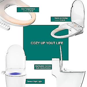 Aquatiz Elongated Smart Toilet Seat, Electronic Heated Toilet Seat, Self-Cleaning Nozzle, Temperature Controlled Wash, Air Dryer, Deodorizer, LED Light, Multi-mode Wash, (Panel Control)