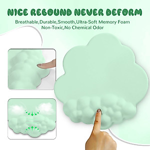 Gaming Mouse Pad Wrist Rest,Ergonomic Cloud Wrist Rest Mousepad with Gel Memory Foam,Non-Slip Rubber Base,Comfortable Mouse Pad for Home Office,Laptop,Mac,Lightweight,Easy Pain Relief (Light Green)