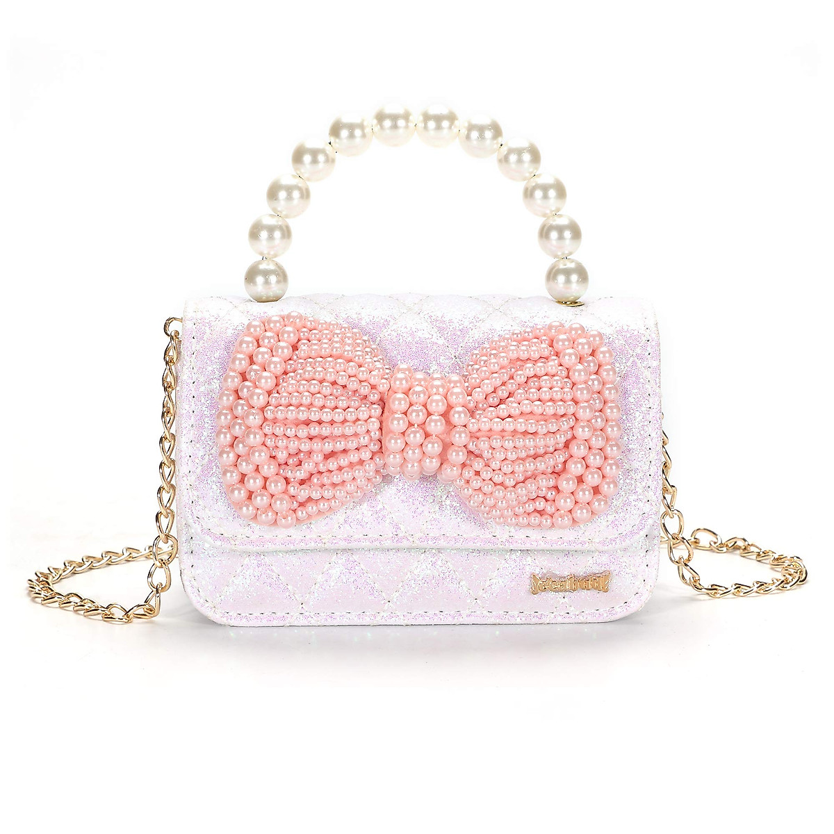 Gifts for Little Girls Cute Toddler Purse Kids Baby Sparkly Bow Handbags Small Crossbody Shoulder Bags Toys Presents (White)
