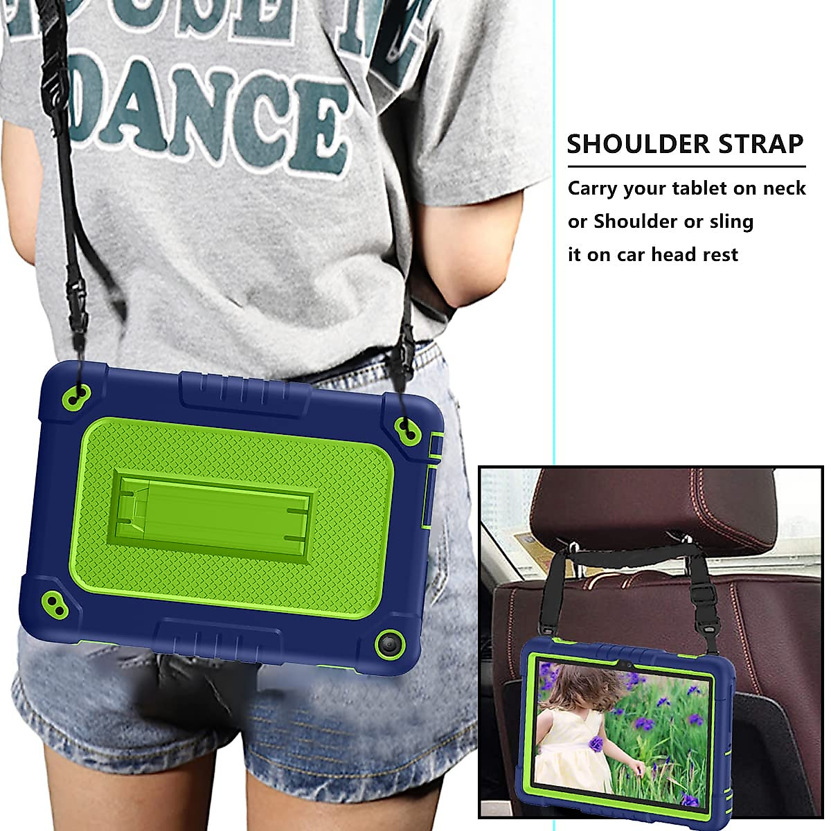 Cherrry Case for Kindle Fire HD 8&HD 8 Plus(12th Gen,2022 Released),3-Layers Combo Heavy Duty Rugged Shockproof Tablet Cover with Kickstand for Amazon Fire HD 8 2022/Fire HD 8 Plus (Navy/Green)